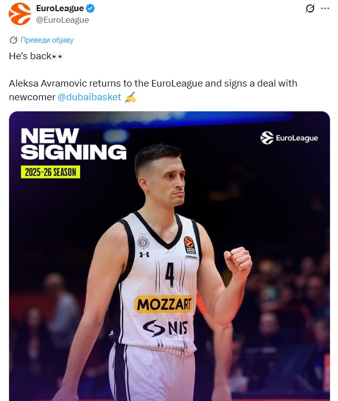 Ozonpress Aleksa Avramović se vratio u Evroligu - Ozonpress